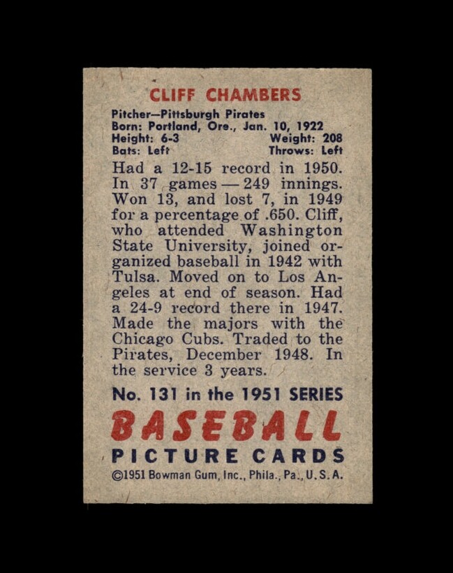 1951 Bowman Set-Break #131 Cliff Chambers NR-MINT *GMCARDS* | eBay