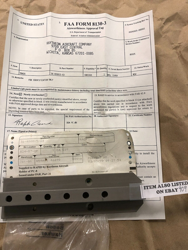 36-400015-63 Track Center Front Spar Carry Beechcraft New | eBay