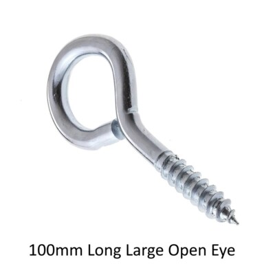 Heavy-Duty 100mm Large Screw Eye Hook, Zinc-Plated Garden Eyelet Ring ...