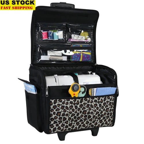 Rolling Sewing Machine Tote Bag W/ Wheels Portable Storage Case Craft ...