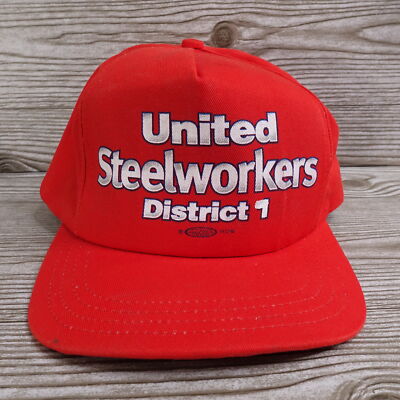 VINTAGE UNITED STEELWORKERS DISTRICT 1 RED SNAPBACK HAT CAP | eBay