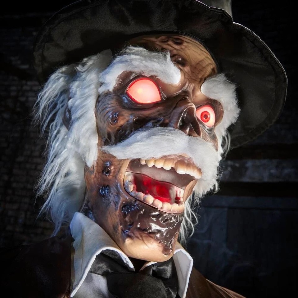 Home Accents 7 Ft Animated LED Zombie Barber Halloween Animatronic Prop ...