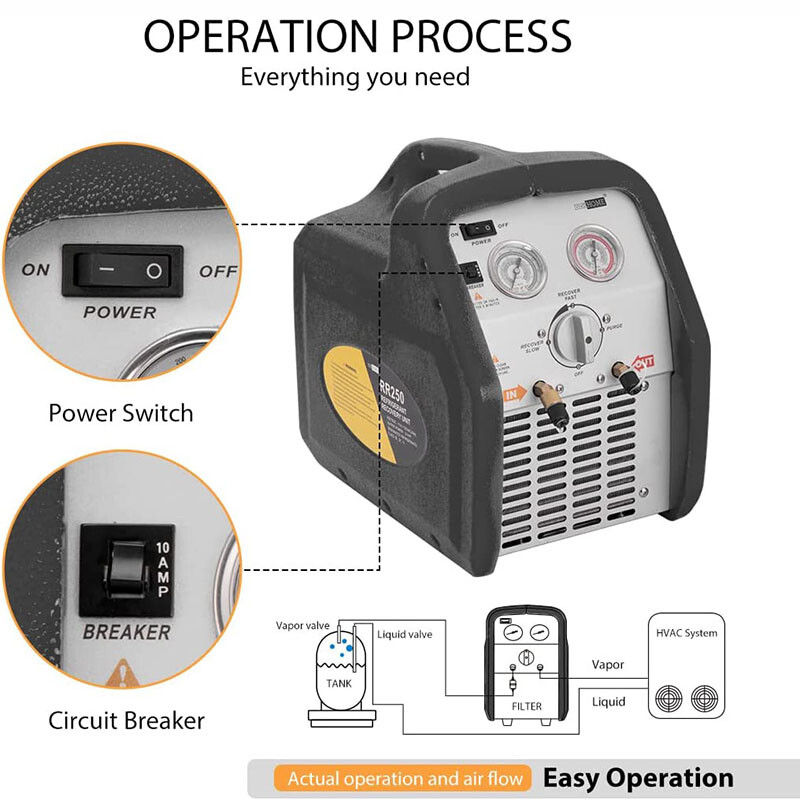 110-120V AC 3/4HP Single Cylinder Portable Refrigerant Recovery Machine ...