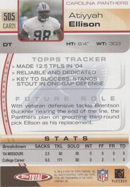 2005 Topps Total Atiyyah Ellison #505 for sale | eBay