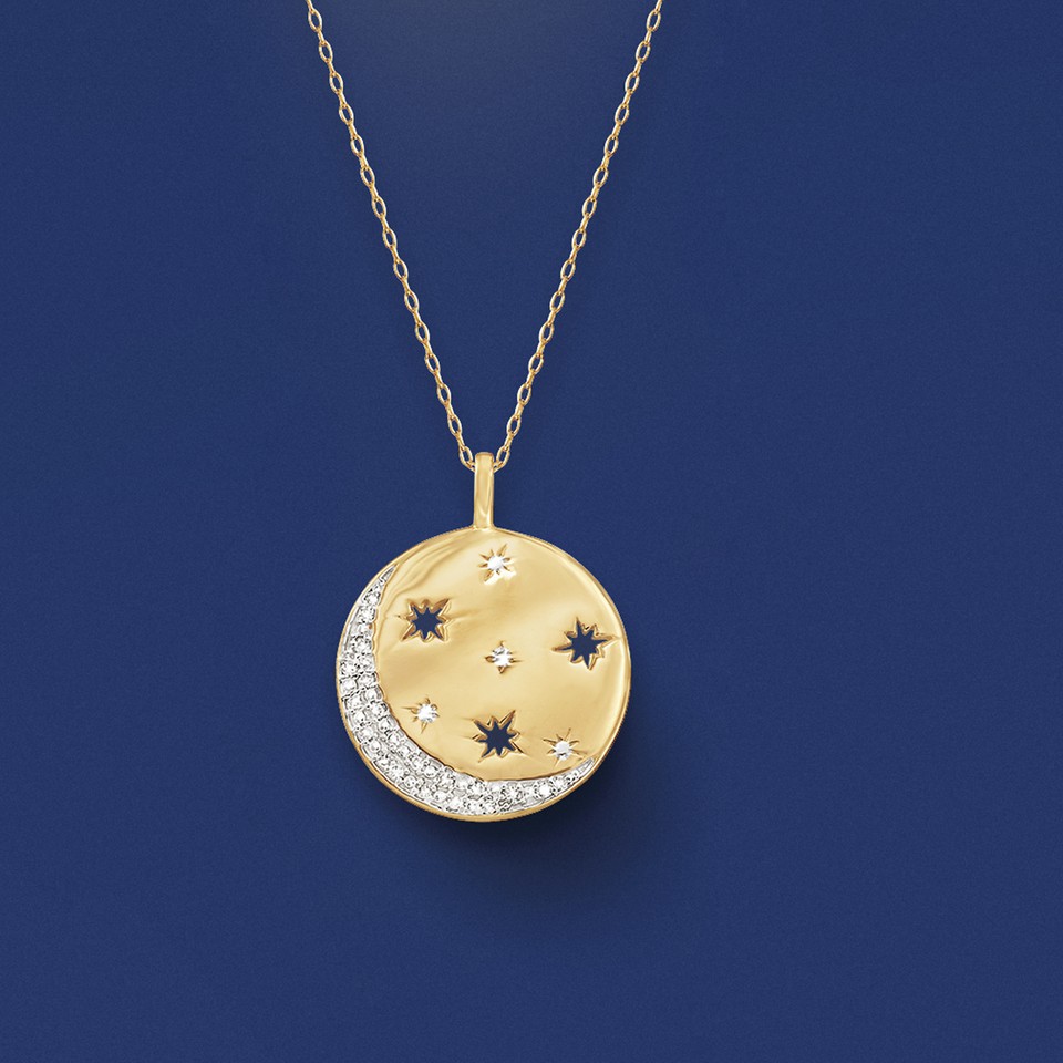 Ross-Simons Diamond Moon & Star Disc Ncklc in 18k Gold Plate | eBay