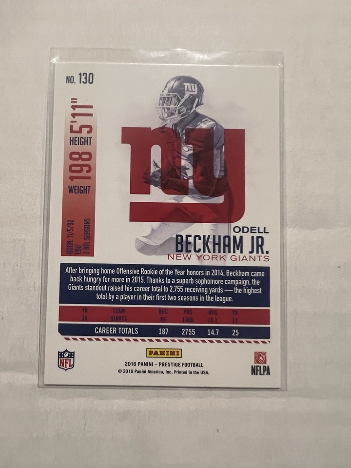 2016 Panini Prestige #130 Odell Beckham Jr. Xtra Points Green New York ...