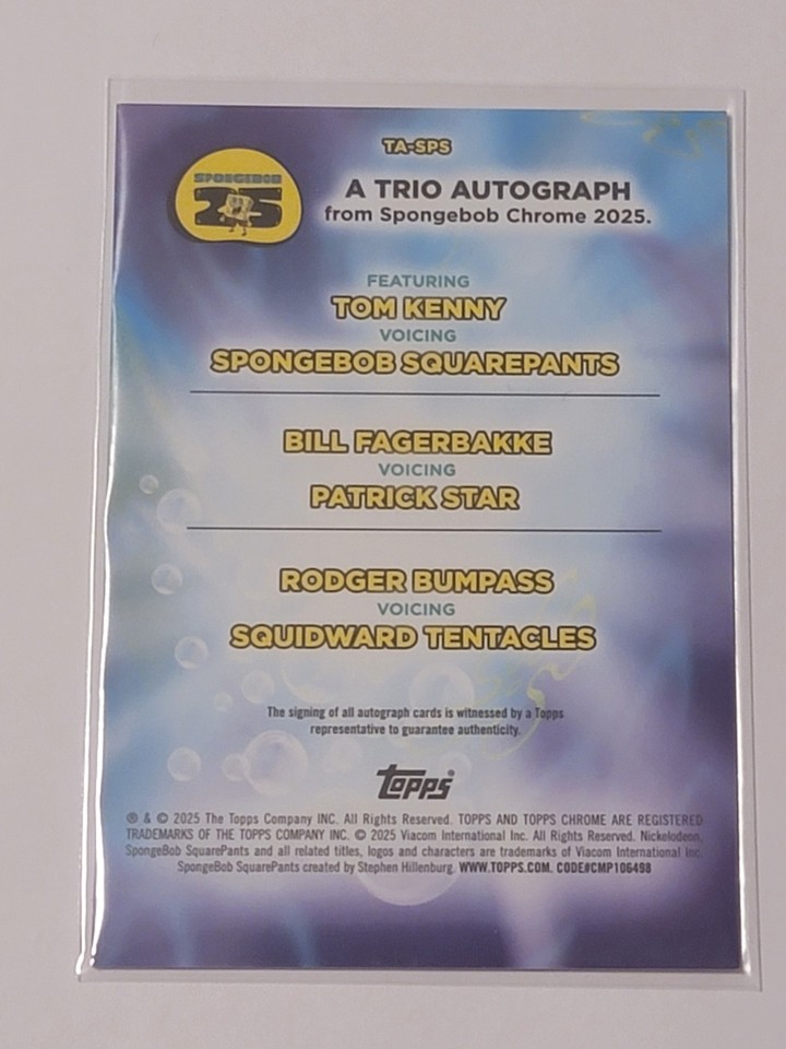 2025 Topps Chrome Spongebob Spongebob/Patrick/Squidward Triple ...