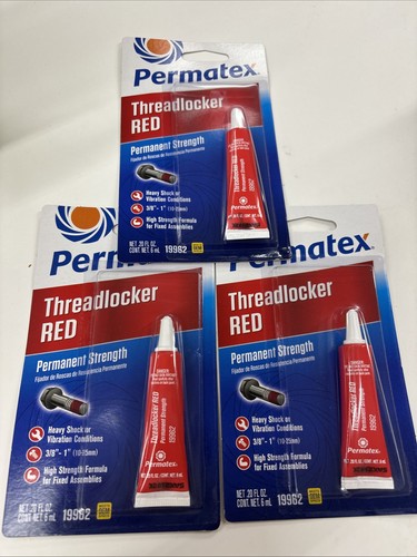 Lot of 3 6mL Tubes Permatex 19962 Permanent Strength Threadlocker Red ...