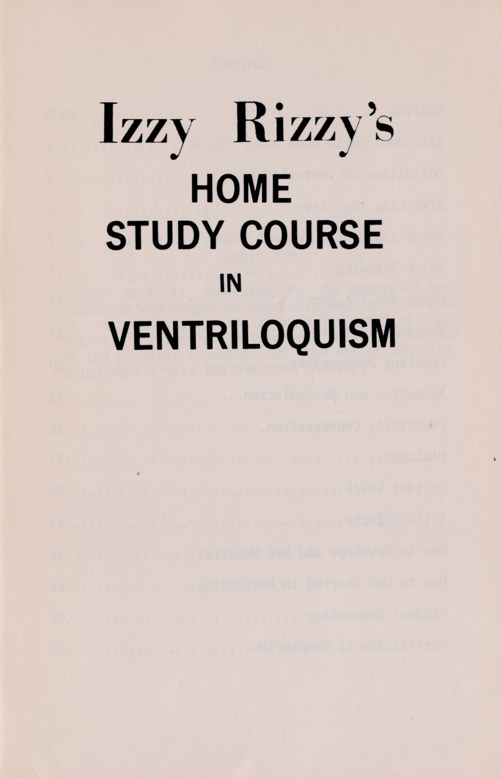 Izzy Rizzy's Home Study Course in Ventriloquism BOOK ONLY by Michael M ...