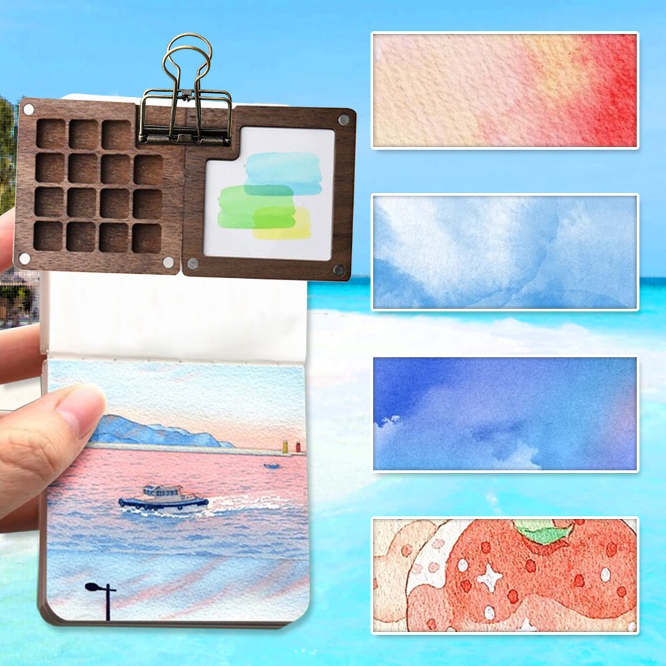 Wooden Travel Paint Palette Portable Mini Watercolor Palette Set for ...