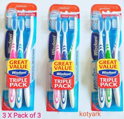 3 x Wisdom Toothbrush Regular Plus pack of 3 multi level filament ...