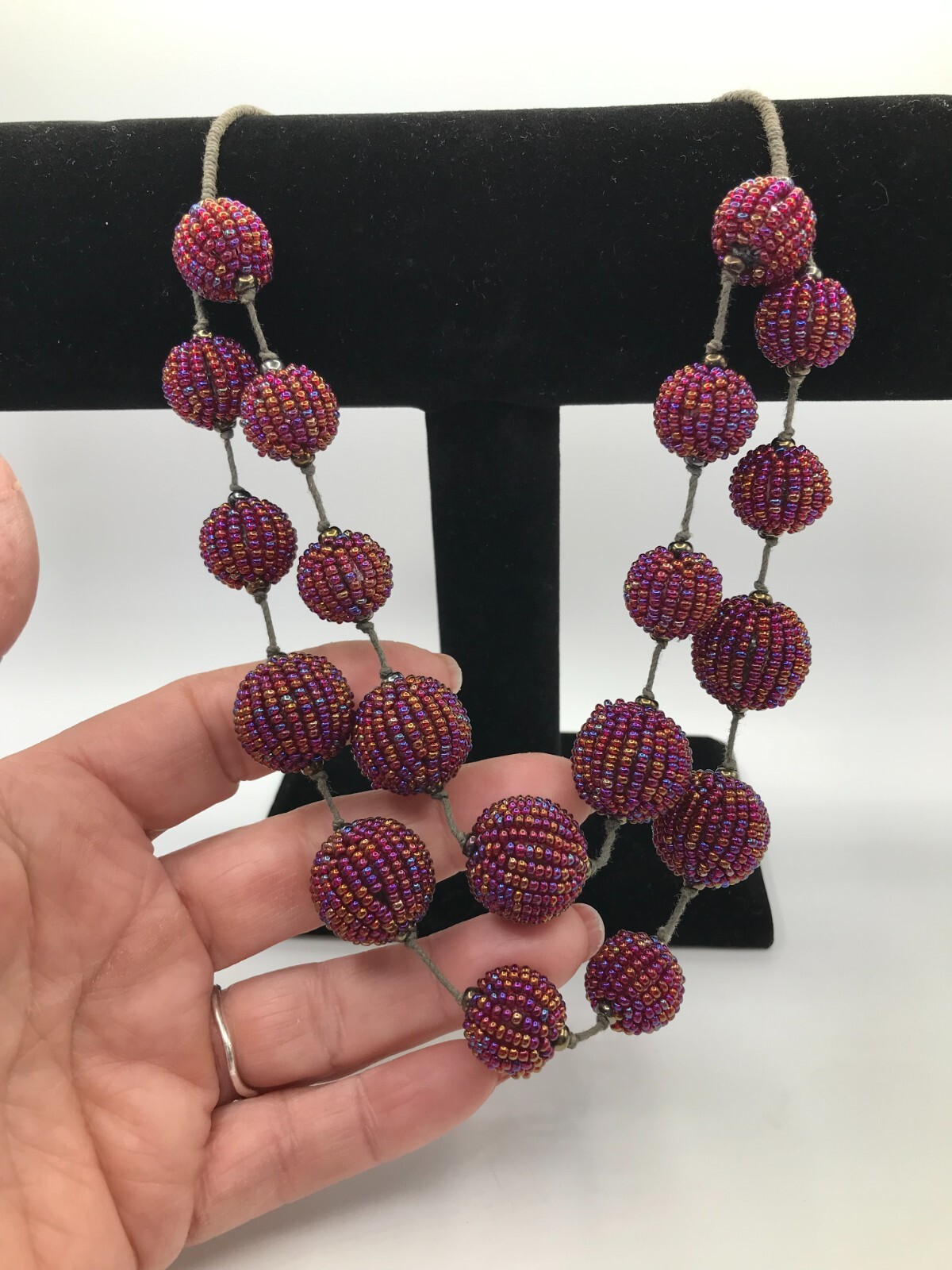 Handmade Iridescent Sead Bead Ball 17" Double Strand Necklace On ...