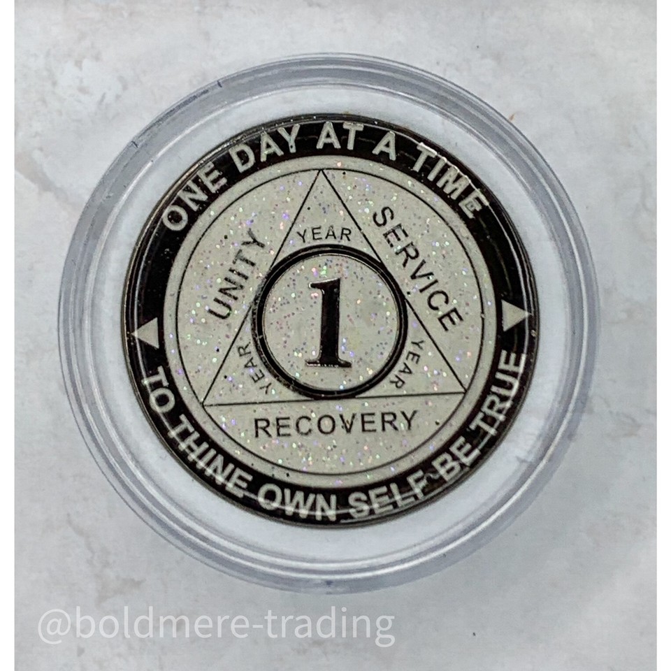 10 Year Alcoholics Anonymous Medallion White Gold Plated AA Sobriety ...