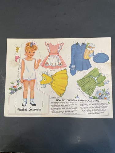 New Miss Sunbeam Paper Doll Set (No.1) Maier's Sunbeam Simplicity ...