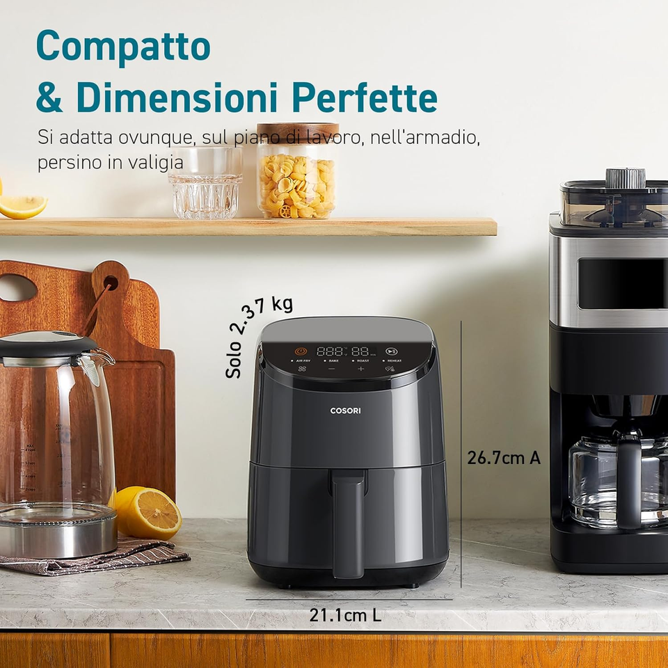 Friggitrice Ad Aria 2 Litri, Air Fryer Portatile a Risparmio Energetico ...