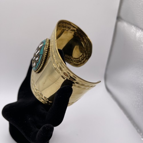 Artisan Cuff bracelet gold tone with Native American vibe. Large | eBay