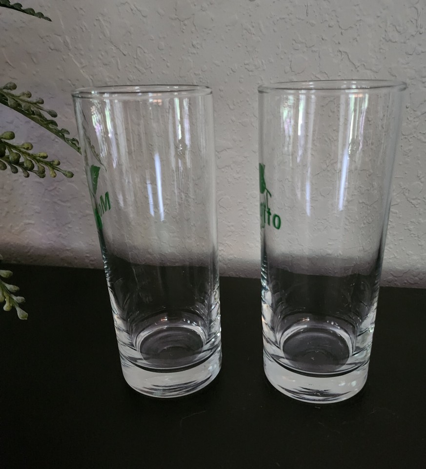MOJITO Glasses Set of 2 Green Leaf Hold 10 oz 300mL EUC | eBay