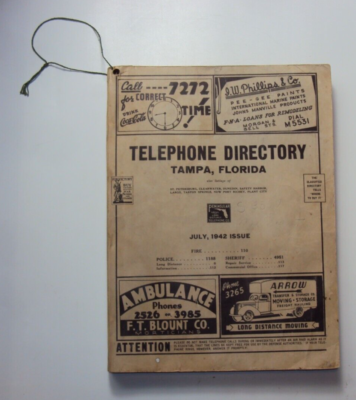 1942 TAMPA TELEPHONE DIRECTORY - TAMPA, FL -COLONEL PARKER/ELVIS ...