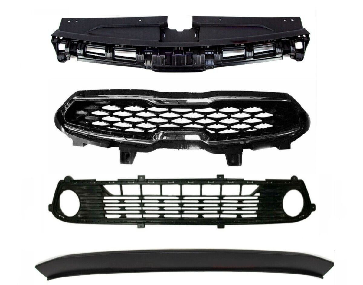 4pc For 19-21 Forte Lower Upper Grill Grille Lip Deflector Radiator ...
