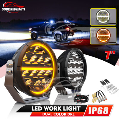 7/9" Round LED Work Light Bar Pods Driving Halo DRL Fog Headlight Truck ...