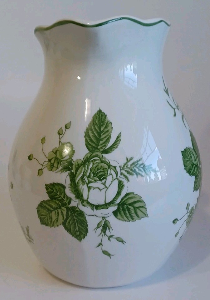 Maxcera Ceramic Green Rose Toile Pitcher Floral Foliage Vase ...
