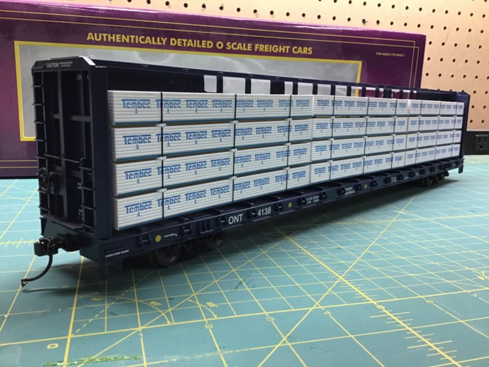 MTH Premier 20-98574 Ontario Northland center beam lumber car, custom w ...