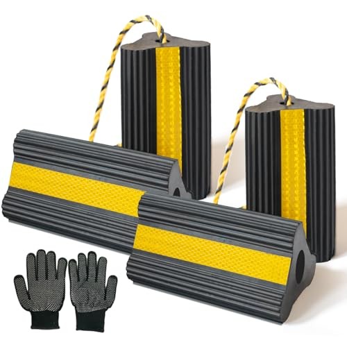 Wheel Chocks with Gloves, Heavy-Duty Rubber, 8mm Teeth, Non-Slip Base ...