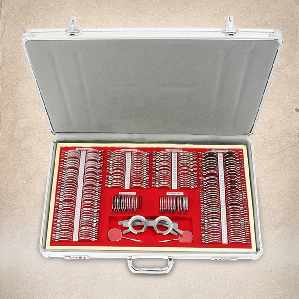 266Pcs Optical Trial Lens Set Optometry Kit Metal Rim Aluminum Box ...