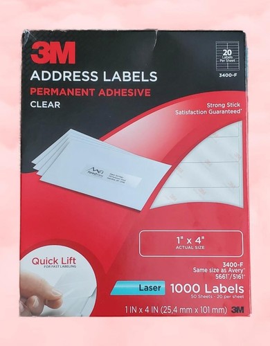 3M™ - 1"x4" Clear Address Labels (3400-F), 48 Sheets, 960 Labels ...