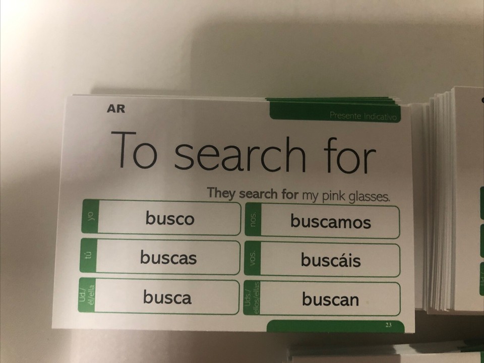 200 Spanish Conjugation Present Tense Flash Cards w/Full Example ...