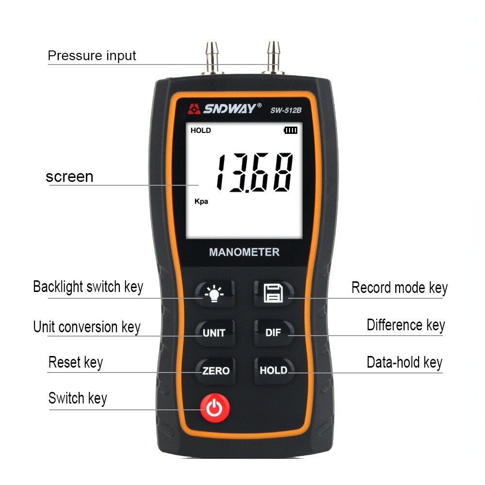 Digital Manometer Air Pressure Gauge ±103.42 KPa 0.01 Resolution ...