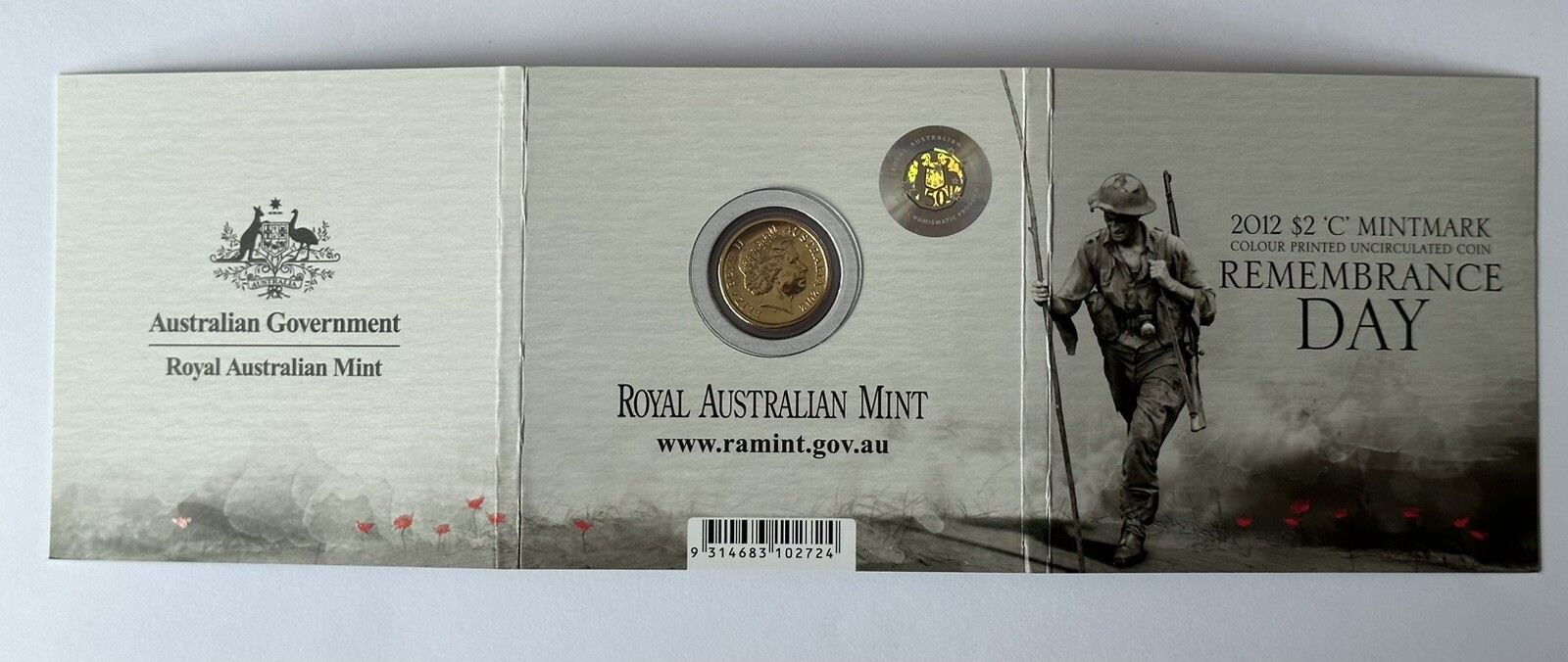 2012 $2 'Remembrance Day - Red Poppy' Coloured Coin 'C' Mint Mark ...
