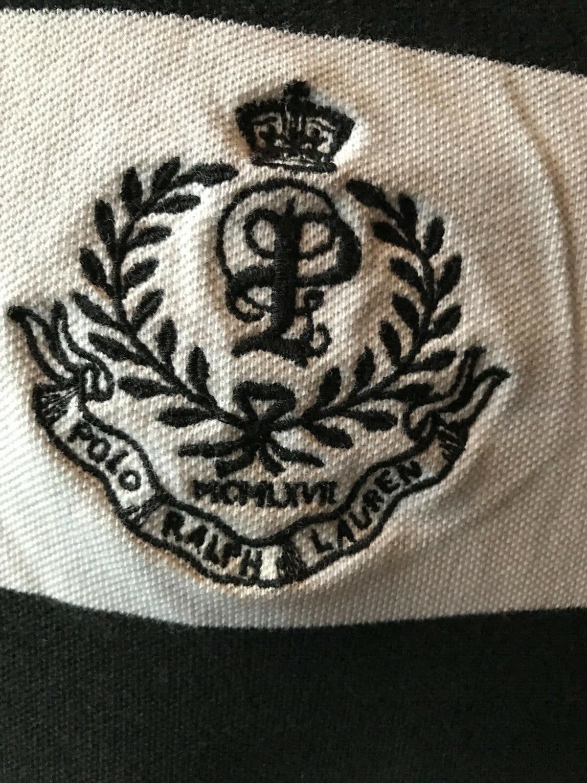 VTG POLO Ralph Lauren XL Blue & White Striped Embroidered PRL CREST ...