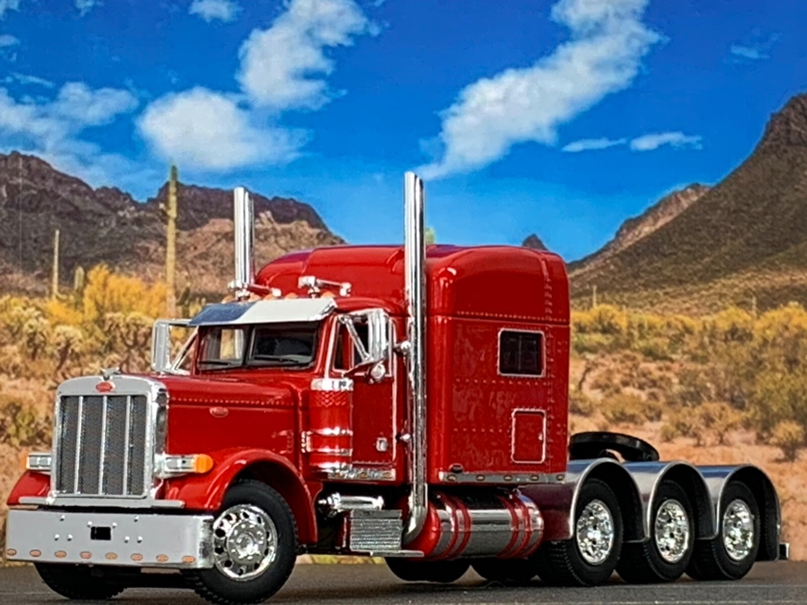 1/64 DCP RED PETERBILT 379 TRI AXLE W/ 70" MID ROOF SLEEPER | eBay