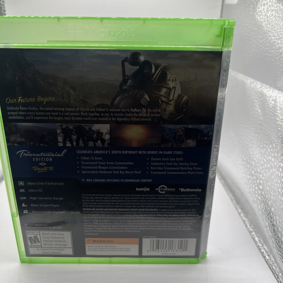 Fallout 76 - Tricentennial Edition Xbox One Game Disc and No Manual ...