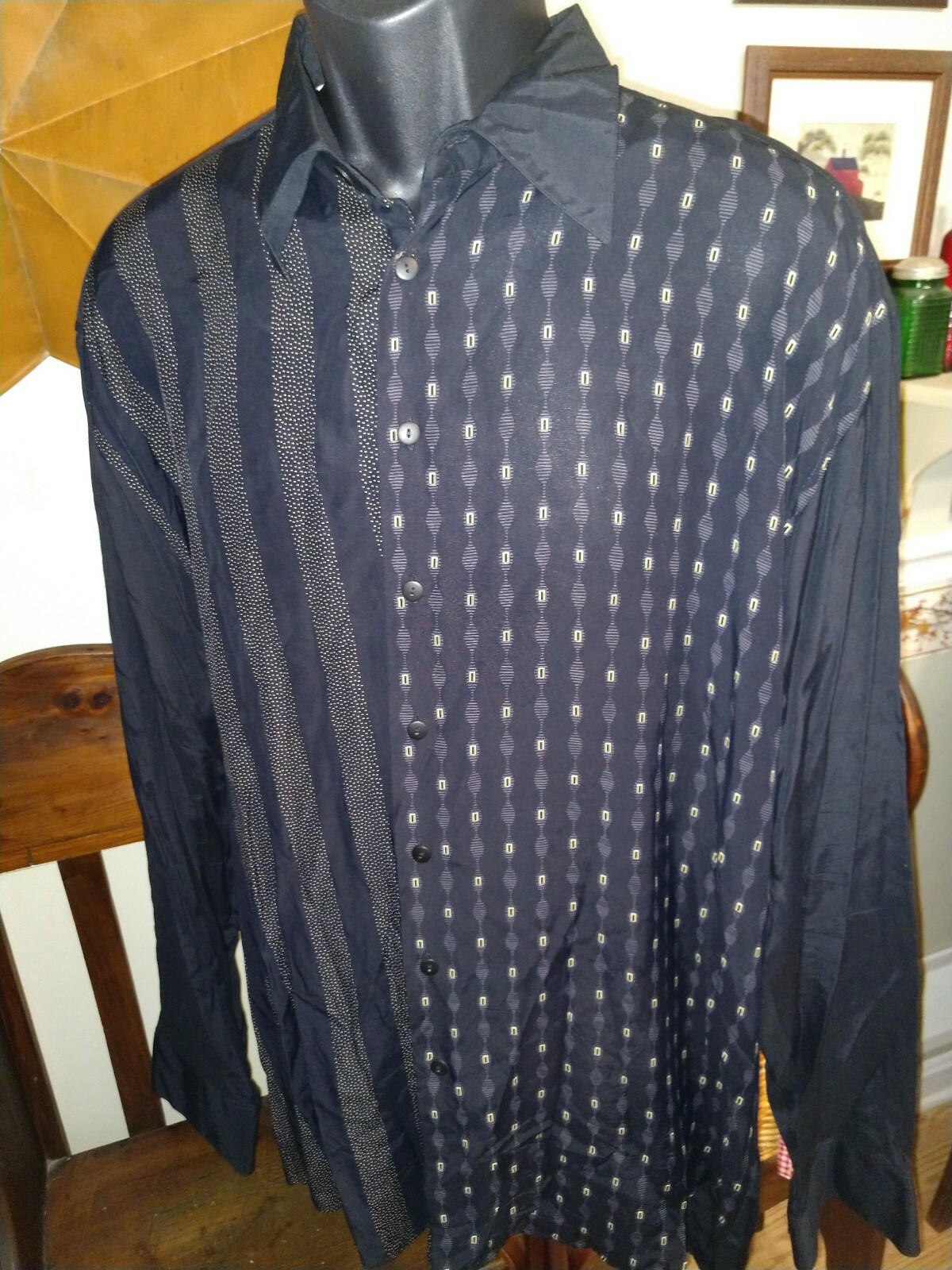 Haupt Germany Shirt Men's Size L (42) Rayon Black Abstract Button Front ...