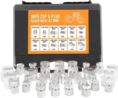 64 Pcs ORFS Cap & Plug Kit Hydraulic Hose Tube and Pipe Set O-Ring and ...