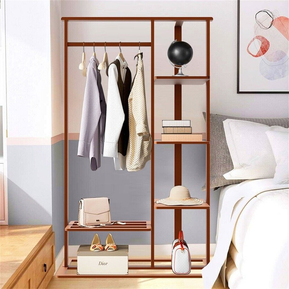 40'' Bamboo Clothing Garment Rack Brown Clothes Coat Hanger Shoe Rack ...