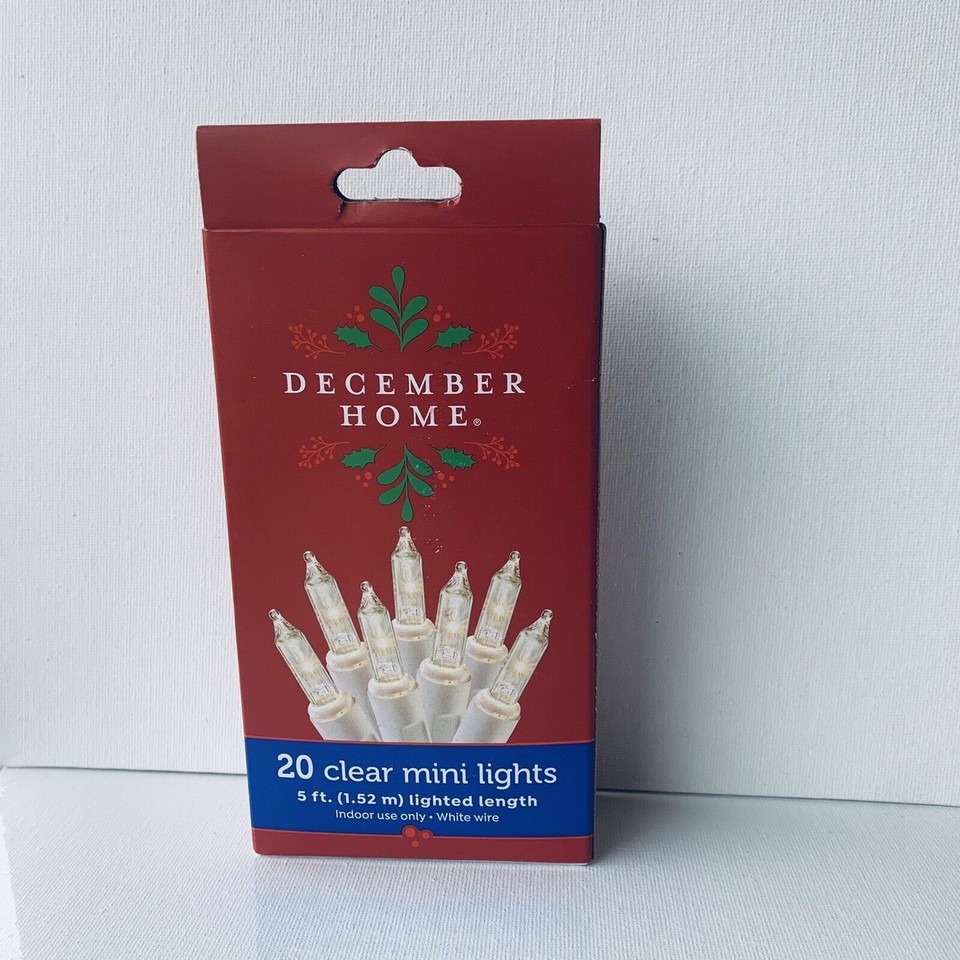 Clear Mini Lights String 20 Count WHITE Wire Christmas Incandescent 5 ...