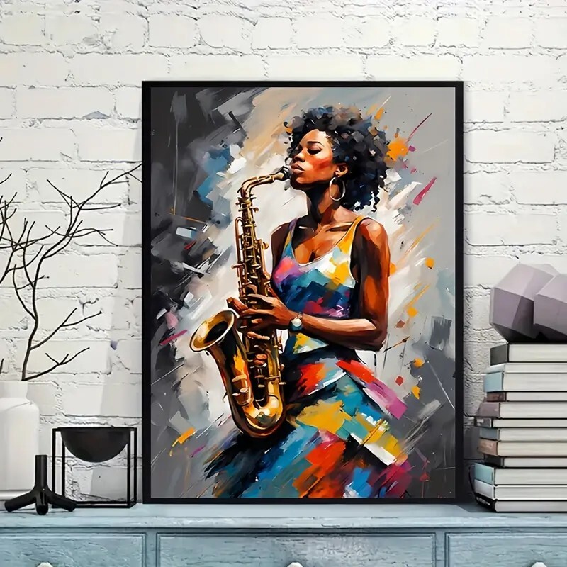 Saxophone Player Canvas Wall Art | Abstract Jazz Musician Painting ...