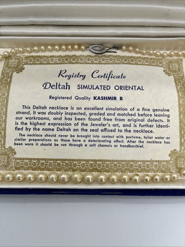 Deltah Simulated Pearls In Original Case & Registry Certificate Vintage ...