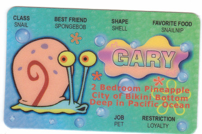 GARY the Snail of Spongebob Squarepants plastic fake ID card Drivers ...