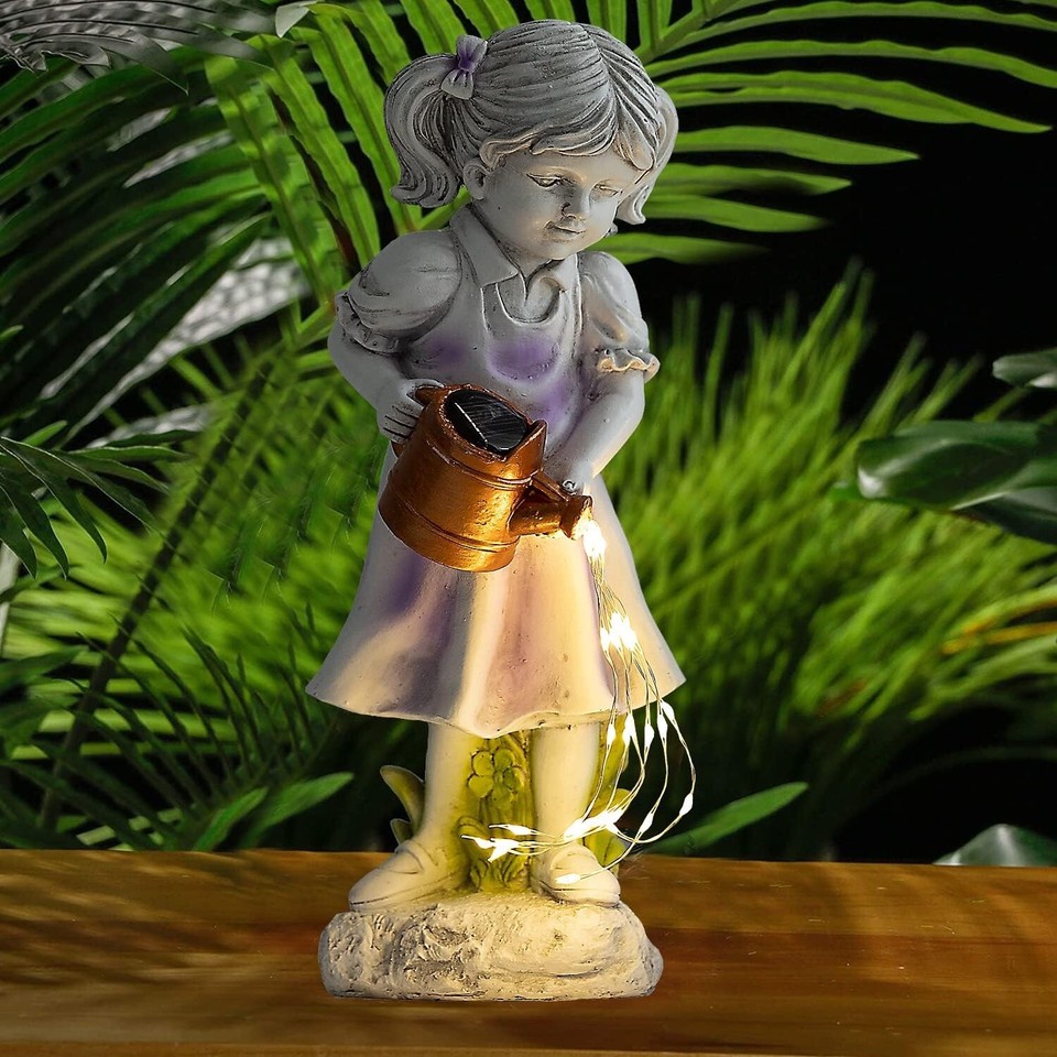 Little Girl SOLAR LED Gardening Sculpture Garden Statue Art Outdoor ...
