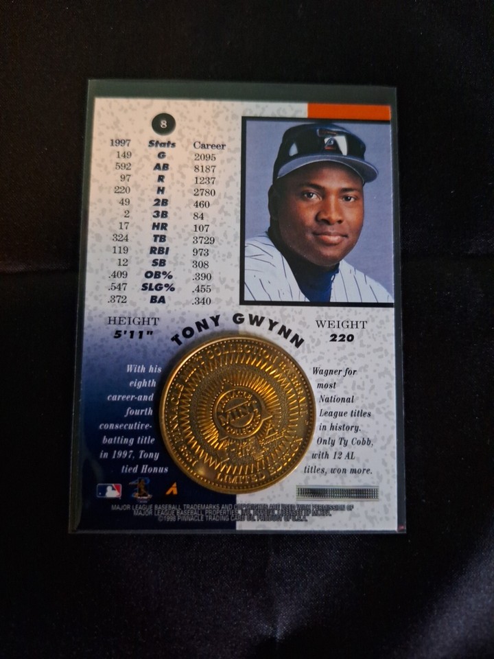 "RARE" 1998 PINNACLE MINT COLLECTION BRASS COIN & CARD #8 TONY GWYNN ...