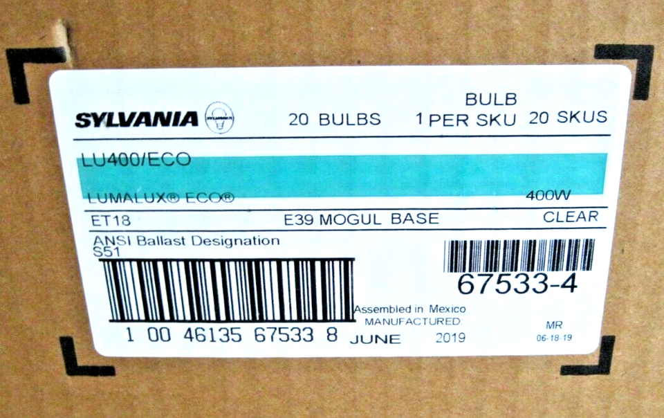 NEW 400W HPS LIGHT BULB LAMP LU400 GROW LIGHT ET18 MOGUL E39 SYLVANIA ...