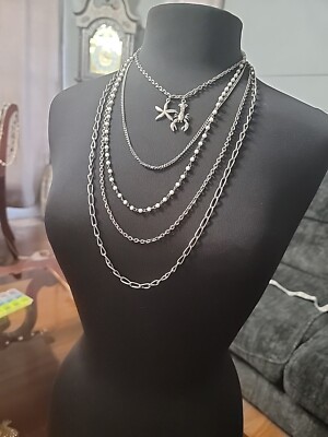 Vintage Clear Glass Bead & Silver Tone Disc Drippy Dangle Bib Necklace ...