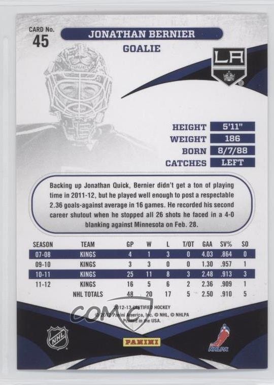 2012-13 Certified Mirror Red /199 Jonathan Bernier #45 | eBay