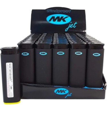 50 Ct MK JET BLACK TORCH Big Full Size Lighters Refillable Windproof ...