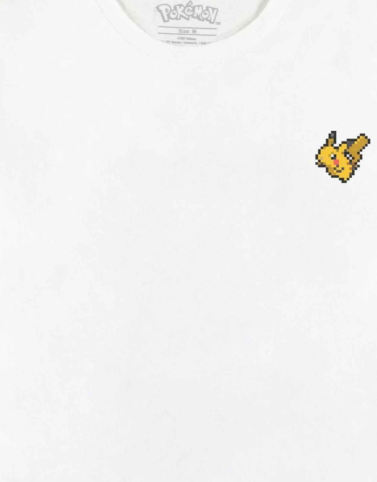 Pokémon T Shirt Pikachu Pixel Back Print Logo new Official Mens White ...