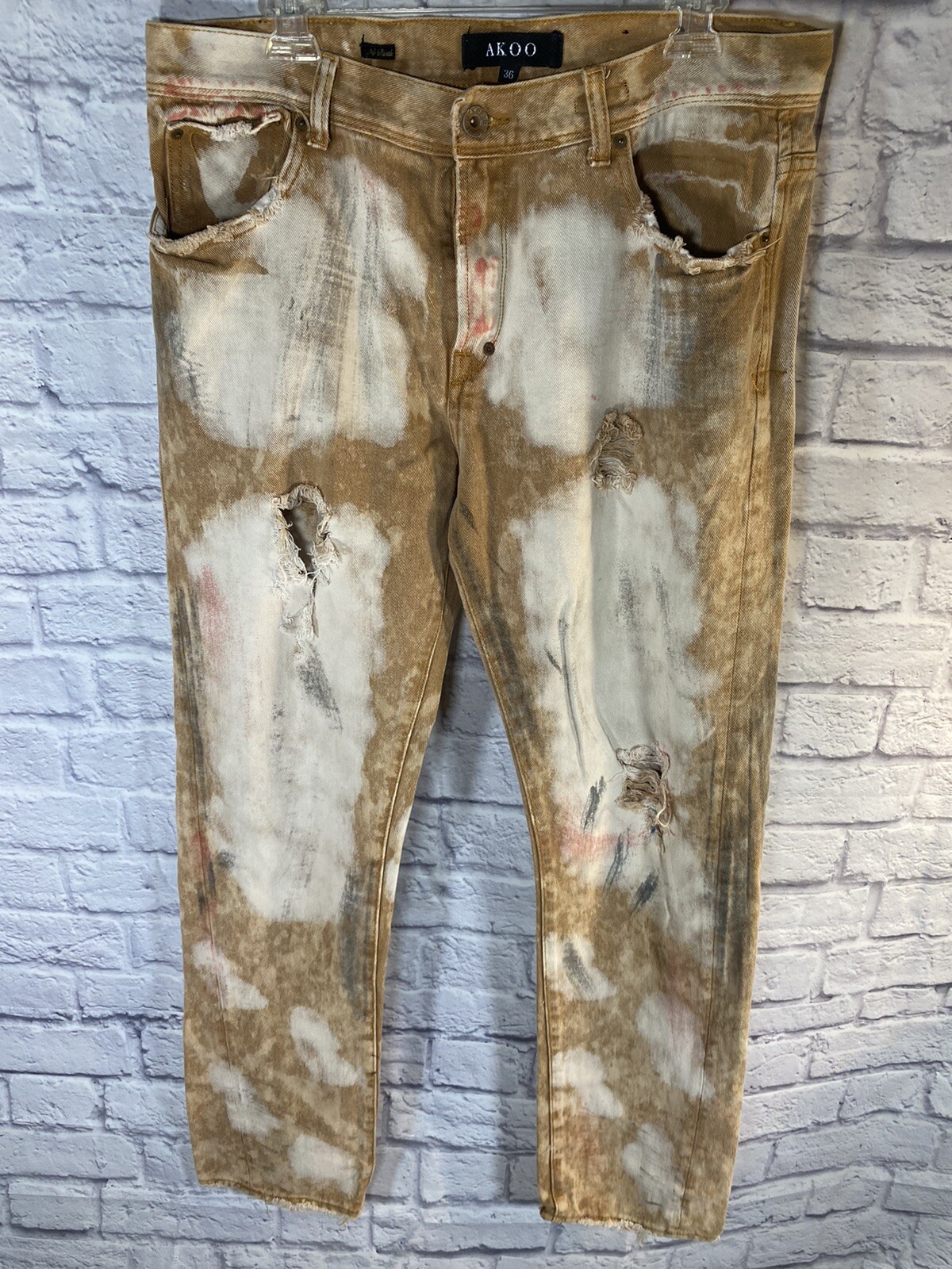 AKOO No Rivals Denim Jeans - Khaki- Distressed - 36 | eBay